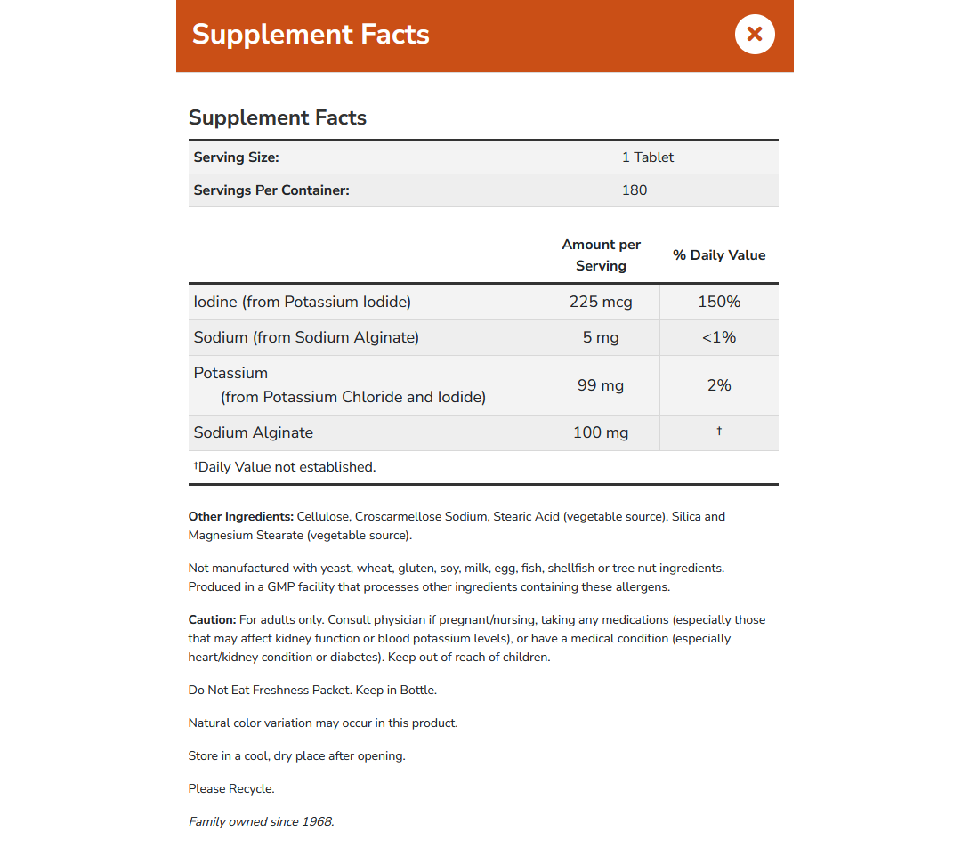 Potassium plus iodine 180 tablets for normal thyroid function and ...