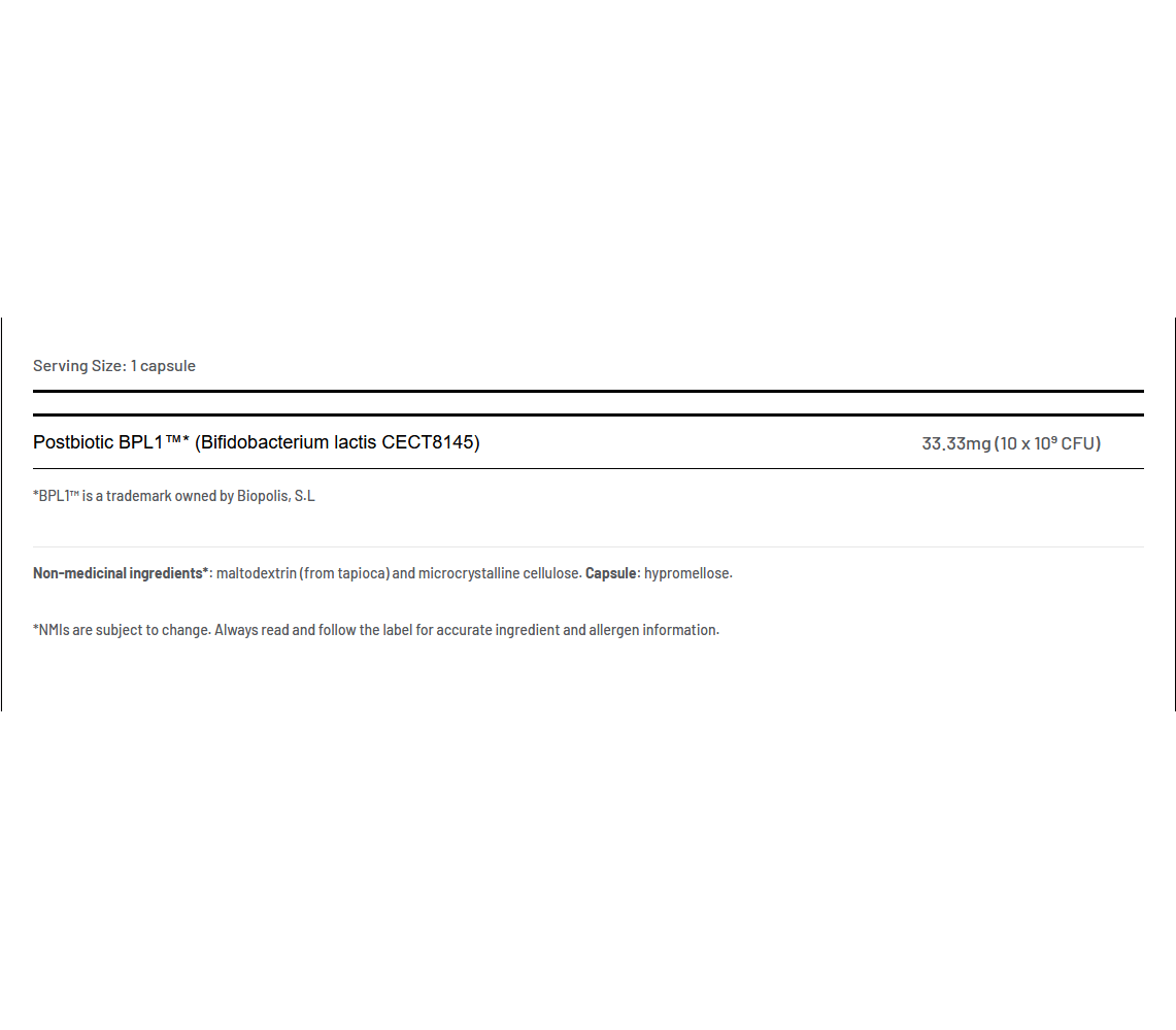 Postbiotic Boost 60 capsules - Bifidobacterium lactis, BPL1™ a novel ...