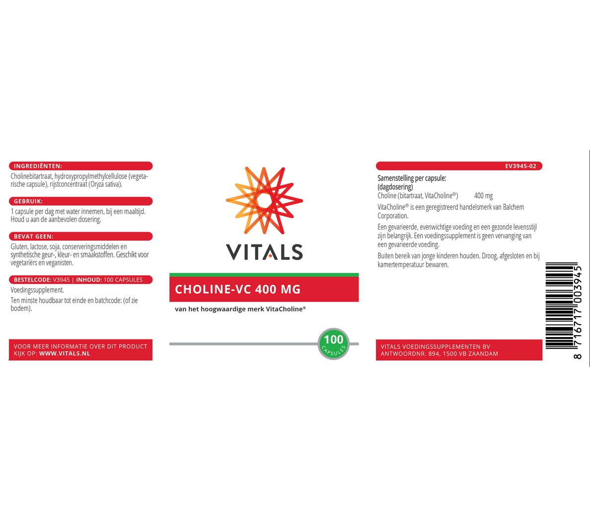 Choline-VC 400mg 100 capsules from VitaCholine® | Vitals