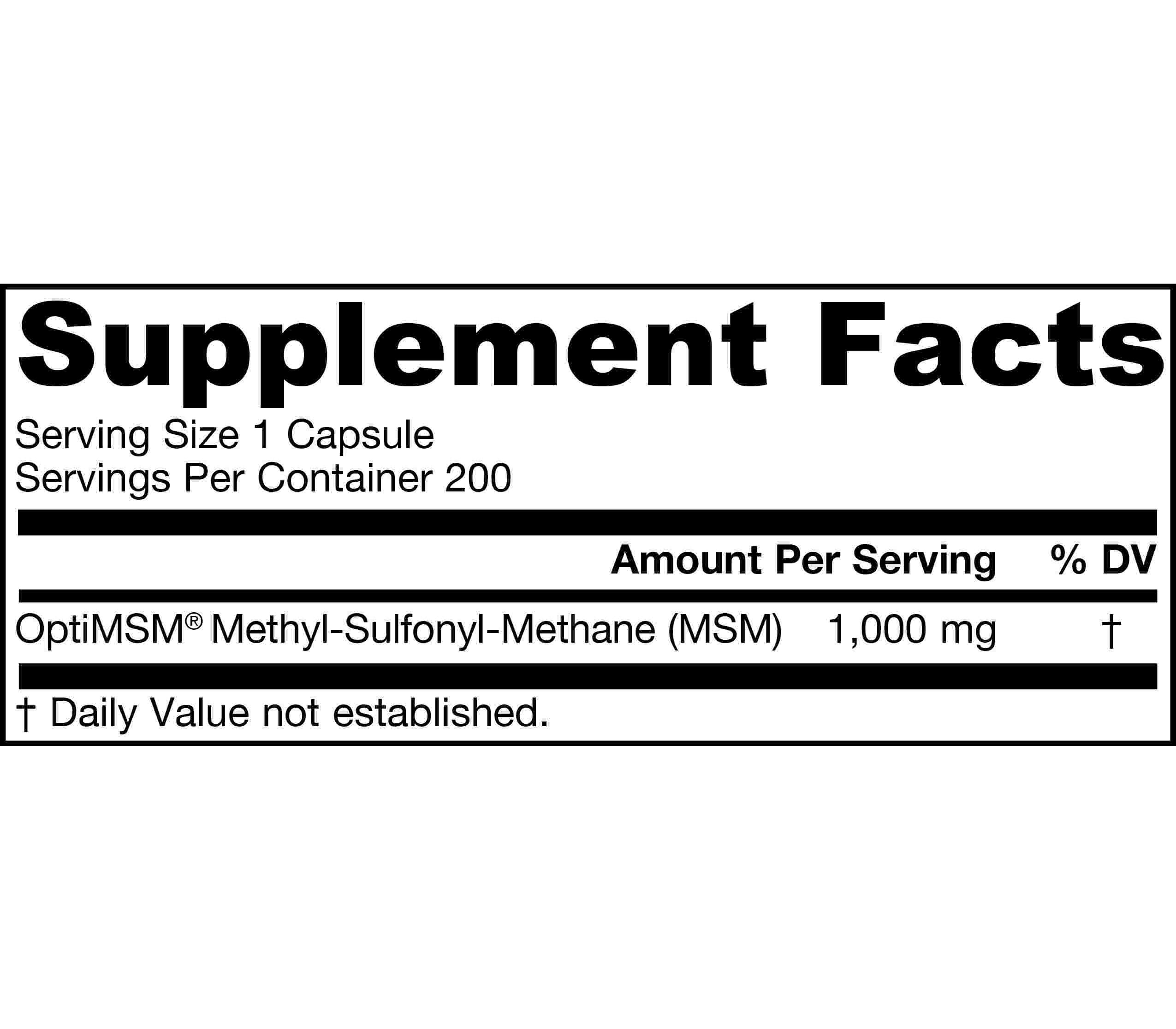 MSM Sulfur 200 capsules - methylsulfonylmethane strengthens joints and ...