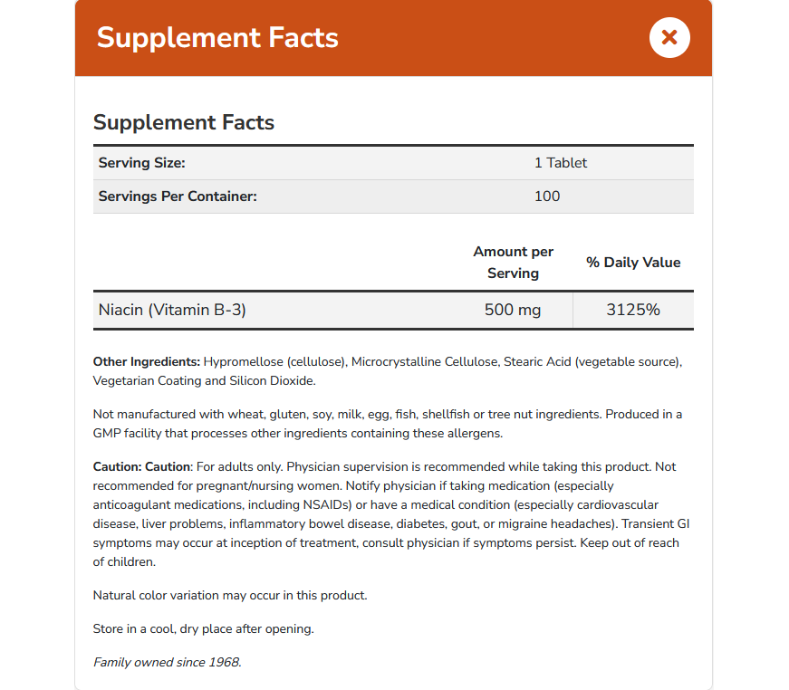 B3 - Niacin 500mg 250 sustained-release tablets for energy production | NOW