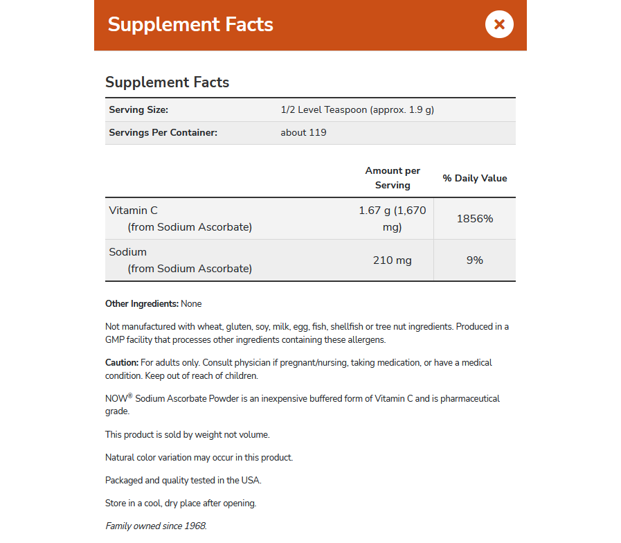 C - Vitamin C powder 227 gram - buffered sodium ascorbate | NOW